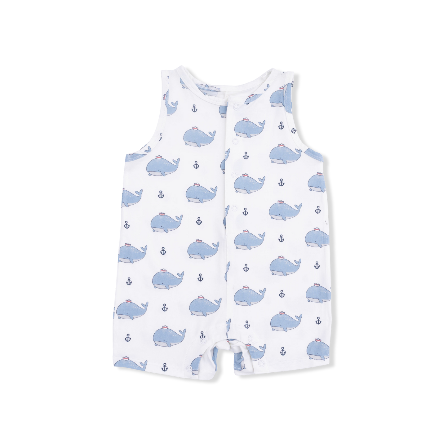 Bubbly sailor whales blue sleeveless shortie romper – Tugboat & The Bird