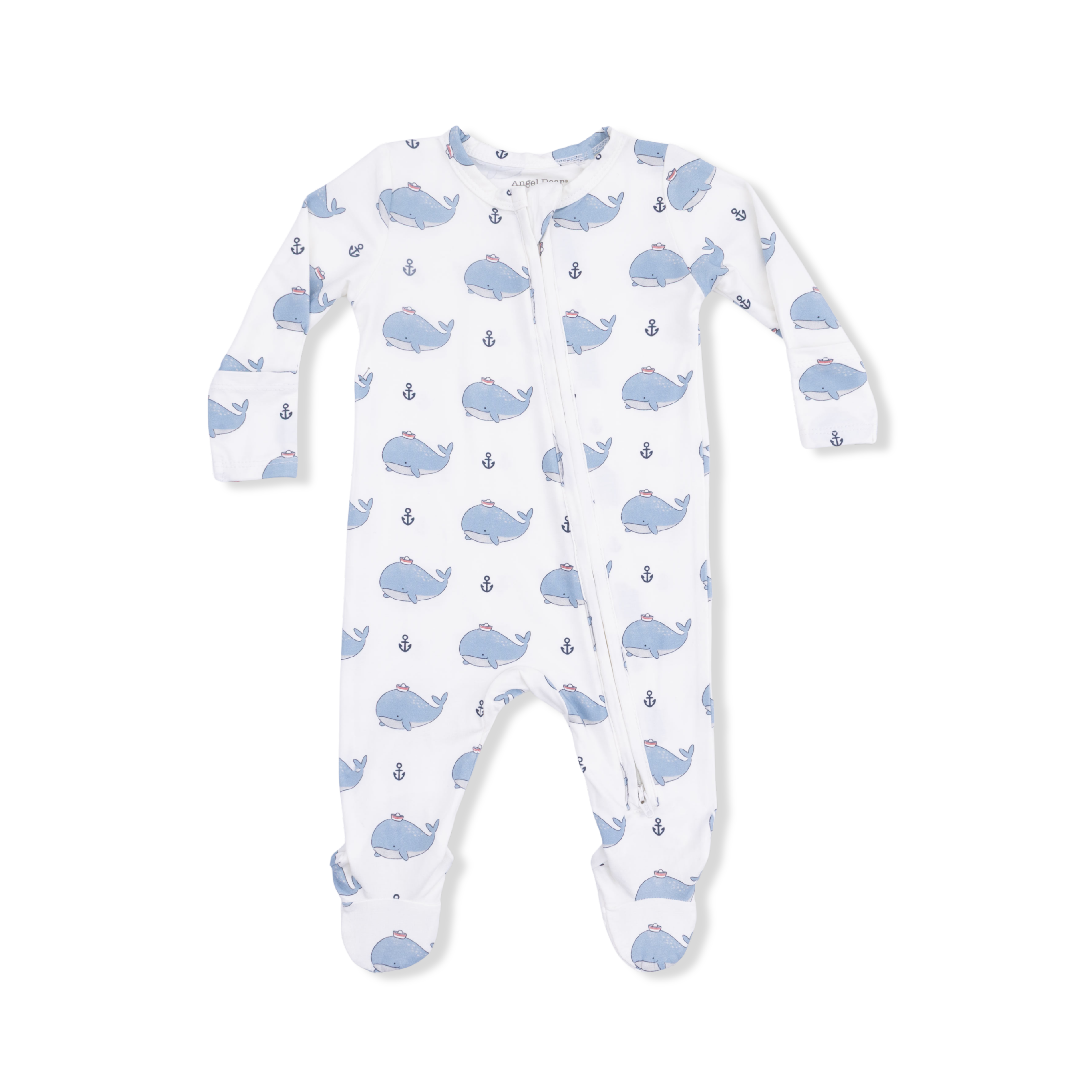 Bubbly sailor whales blue 2 way zipper footie – Tugboat & The Bird